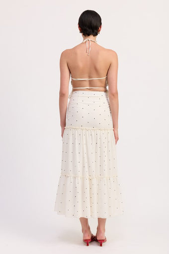 BACKLESS HALTERNECK RUFFLED TOP – Charming Charlie