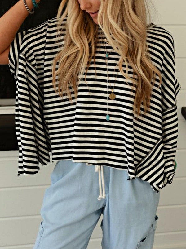 Cotton Striped Batwing Sleeve Oversized Top – Charming Charlie