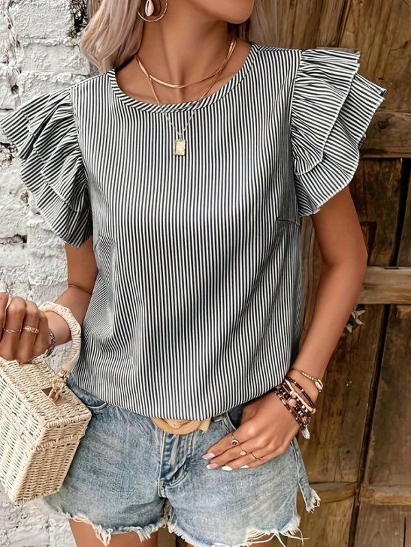 Striped ruffle sleeve blouse – Charming Charlie