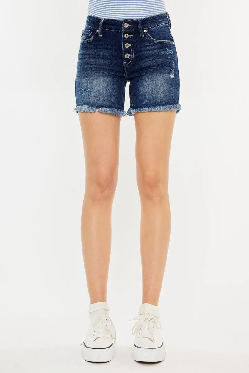 Kancan Mid Rise Button Fly Denim Shorts – Charming Charlie