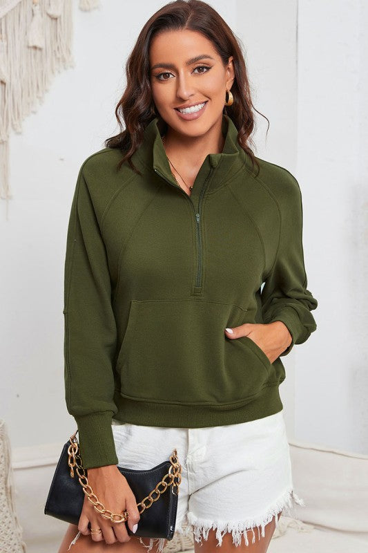 Fleece Lined Zip Up Stand Collar Sweatshirt – Charming Charlie