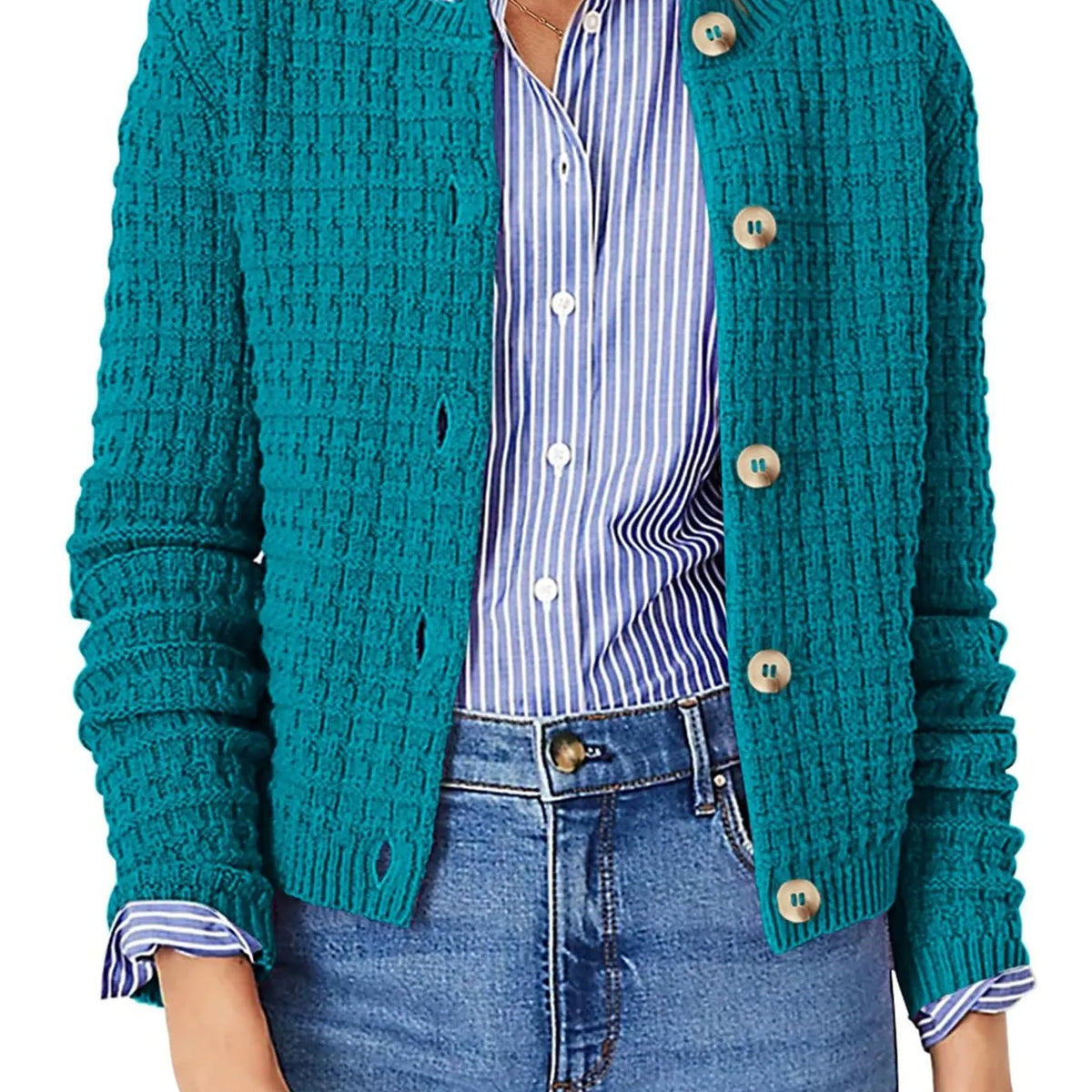 Textured Knit Button-Front Cardigan – Charming Charlie