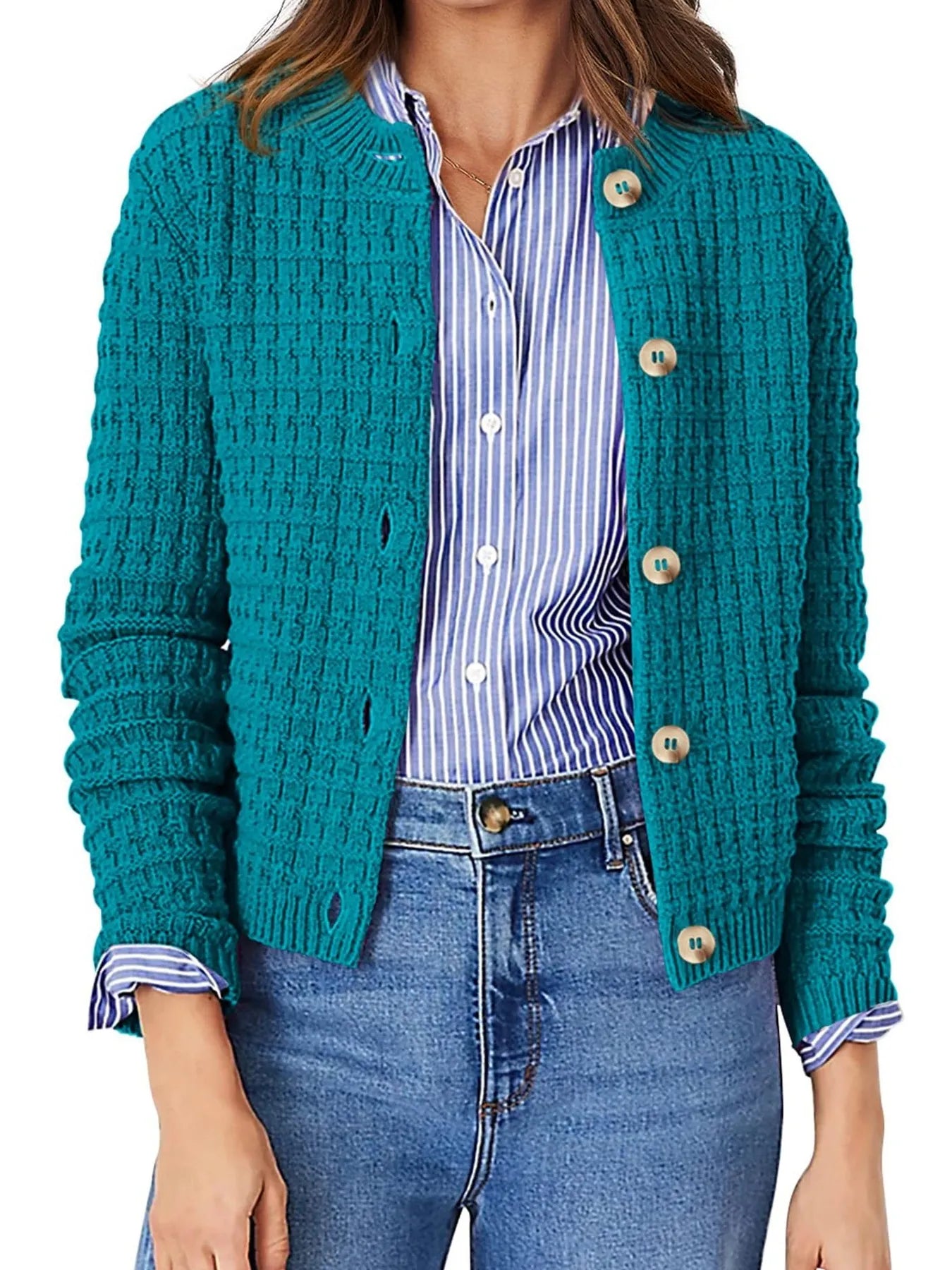 Textured Knit Button-Front Cardigan – Charming Charlie