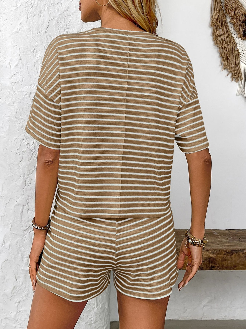 Striped Round Neck Short Sleeve Top and Shorts Set – Charming Charlie