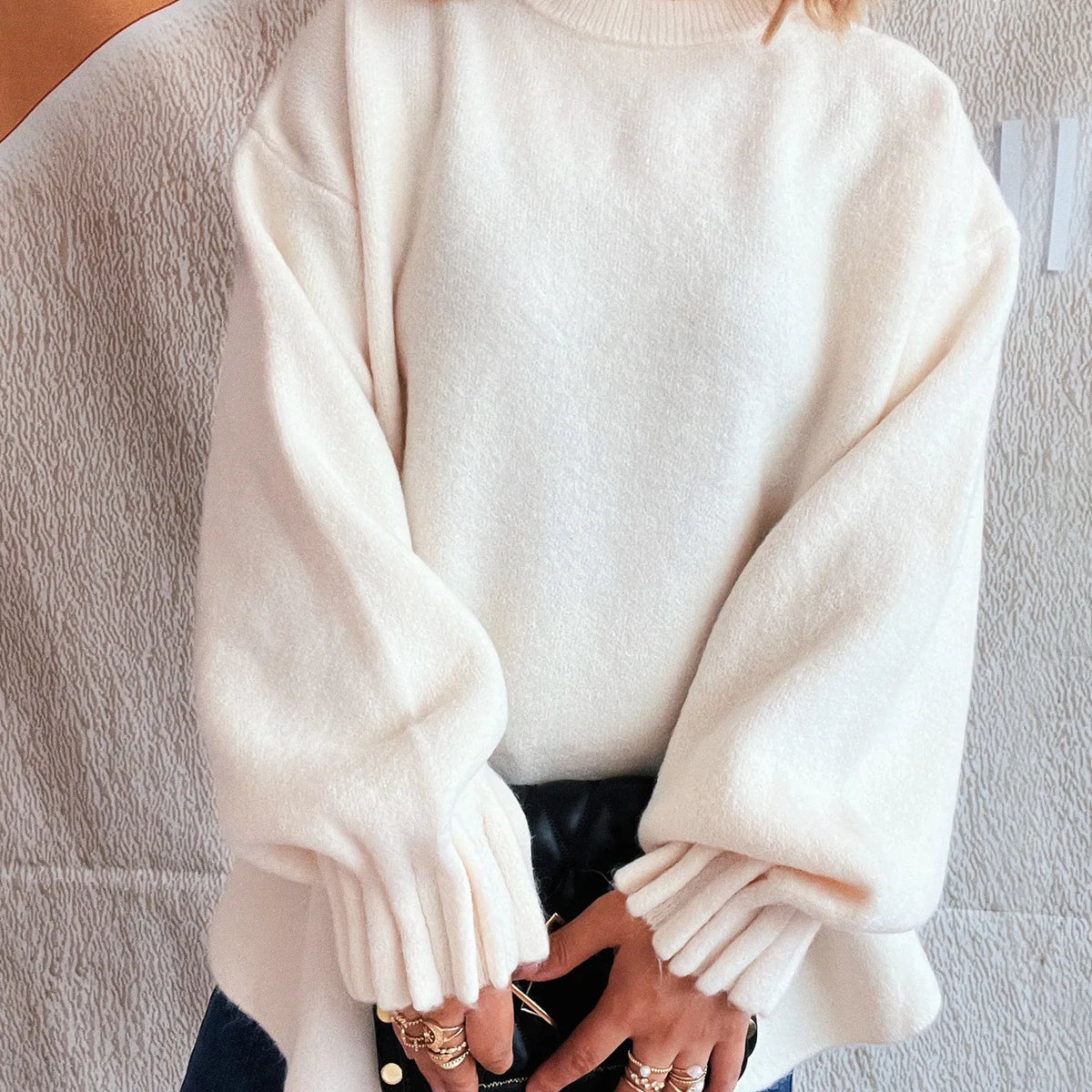 Round Neck Dropped Shoulder Sweater – Charming Charlie