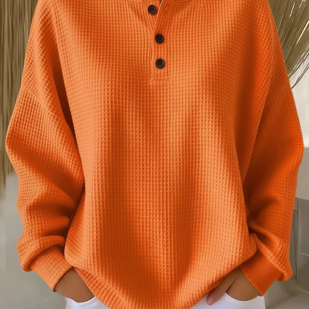 Full Size Waffle Knit Button Detail Top Plus Size – Charming Charlie