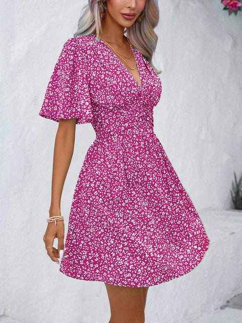 Printed V-Neck Half Sleeve Mini Dress – Charming Charlie