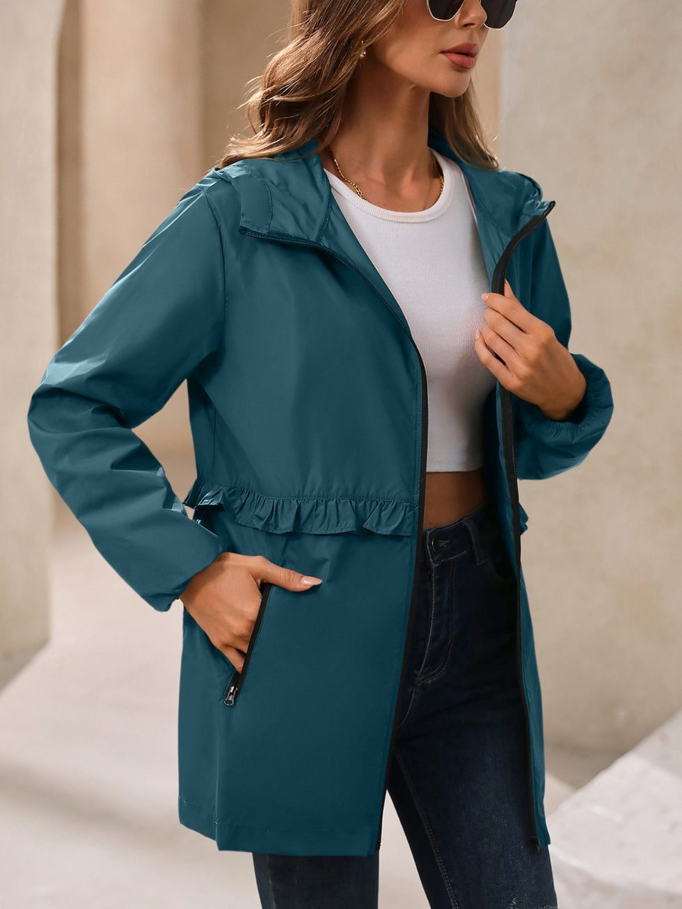 Outdoor Waterproof Long Sleeve Hooded Windbreaker – Charming Charlie