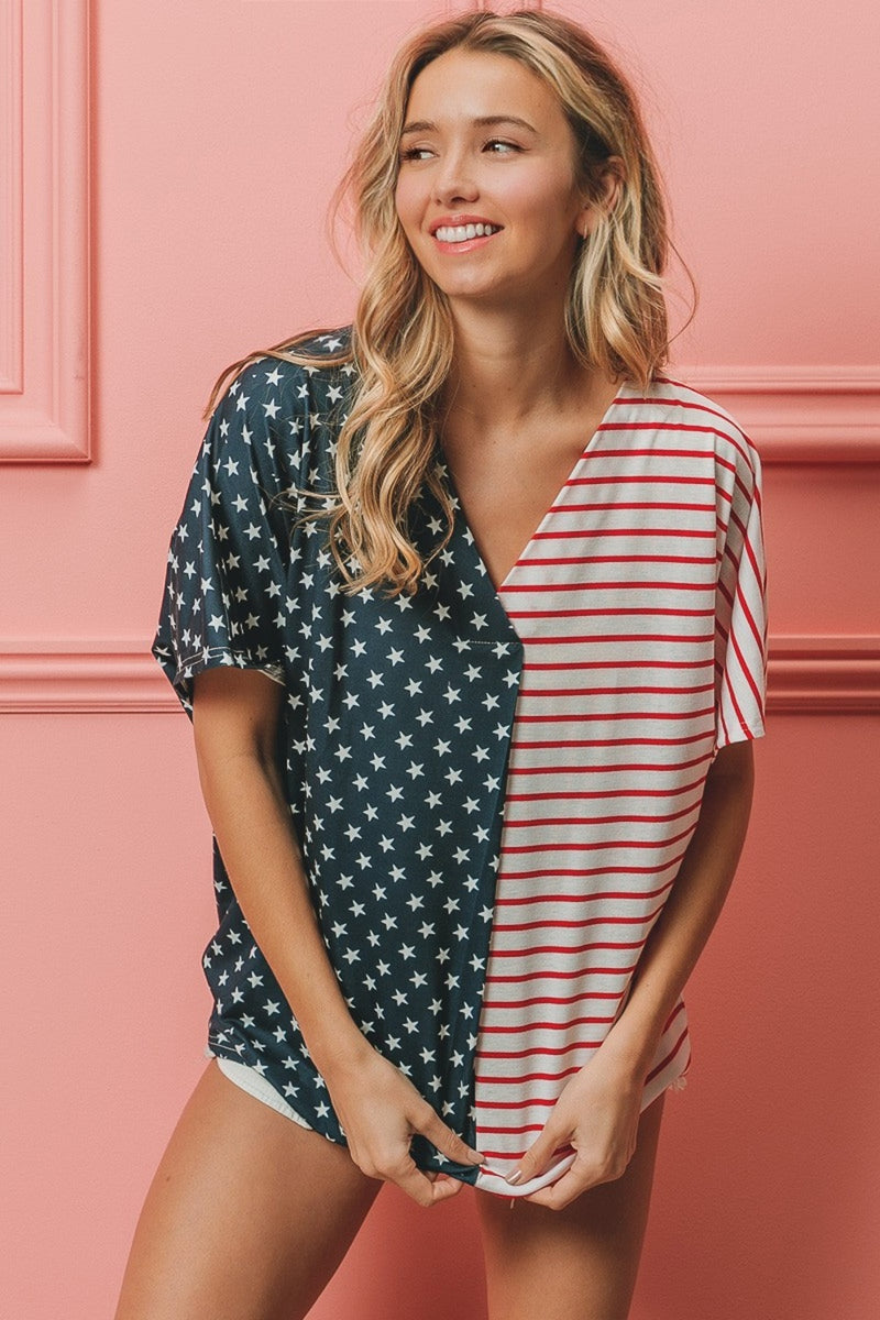 BiBi US Flag Themed Color Block Short Sleeve T-Shirt – Charming Charlie