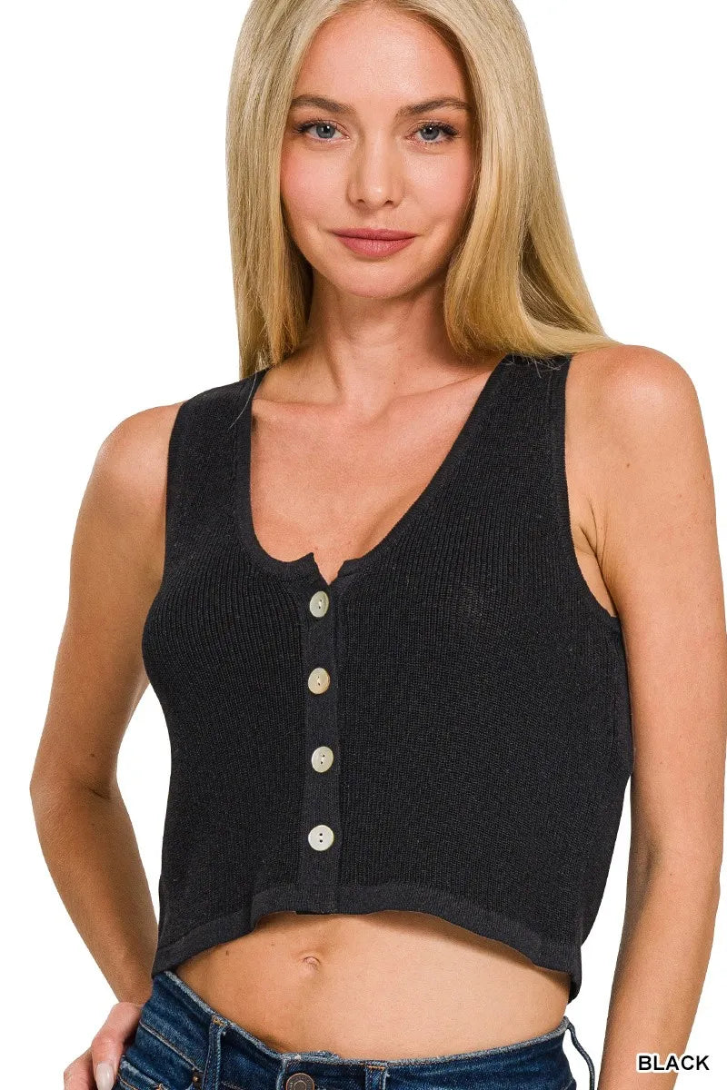 Zenana Button-up Cropped Sweater Vest – Charming Charlie