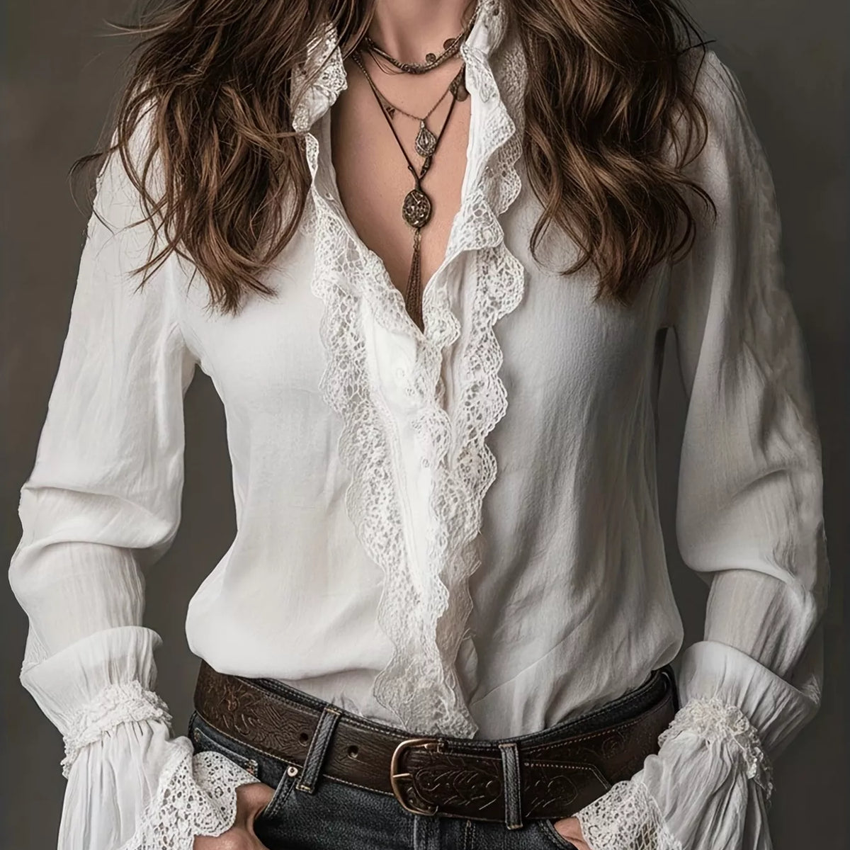 Lace Trim Button Up Shirt – Charming Charlie