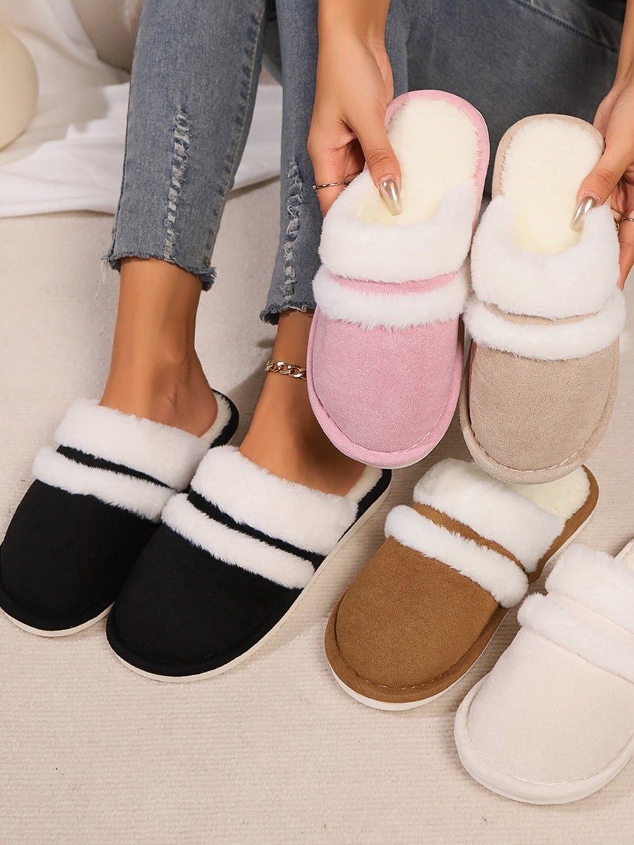 Contrast Faux Fur Round Toe Slippers – Charming Charlie