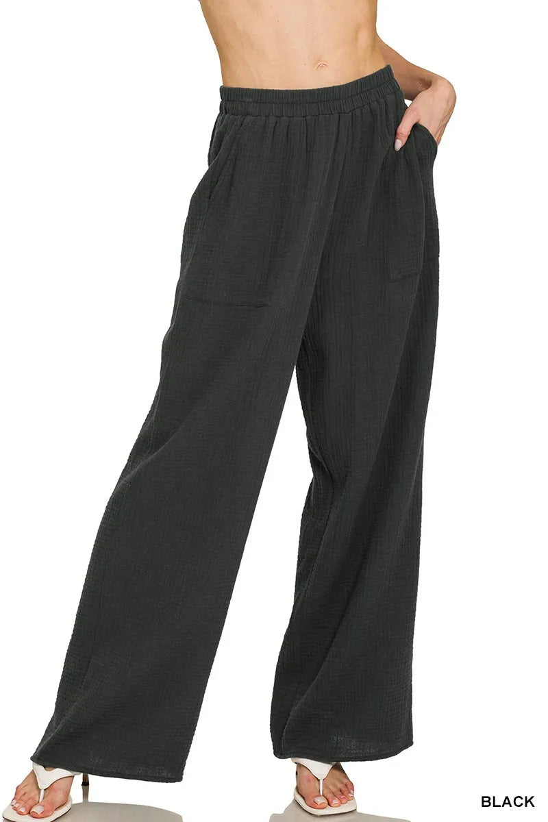 Zenana Double Gauze Elastic Band Pants – Charming Charlie