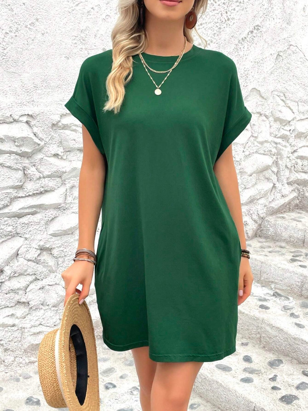 Round Neck Short Sleeve Mini Dress – Charming Charlie