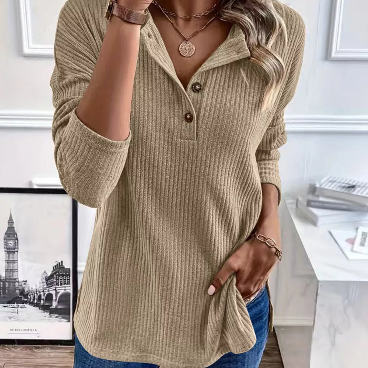 Button-Detail Dropped Shoulder Top – Charming Charlie