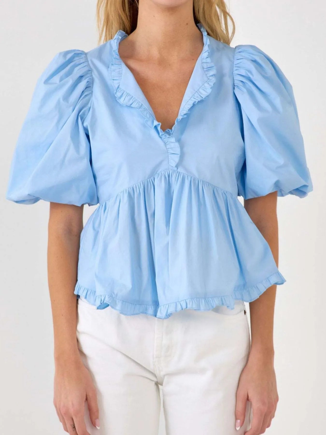 Puff Sleeve Peplum Blouse – Charming Charlie