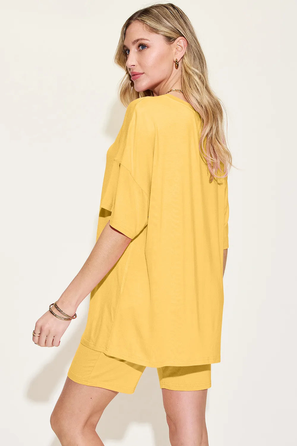 Basic Bae Bamboo Full Size V-Neck Drop Shoulder T-Shirt and Shorts Set ...