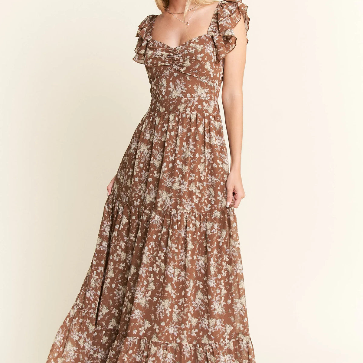 Jade By Jane Ruffle Sleeve Tiered Maxi Dress – Charming Charlie