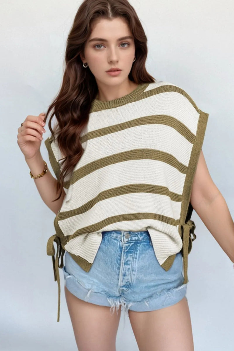 Stripe Tie Open Side Sweater Knitted Top – Charming Charlie