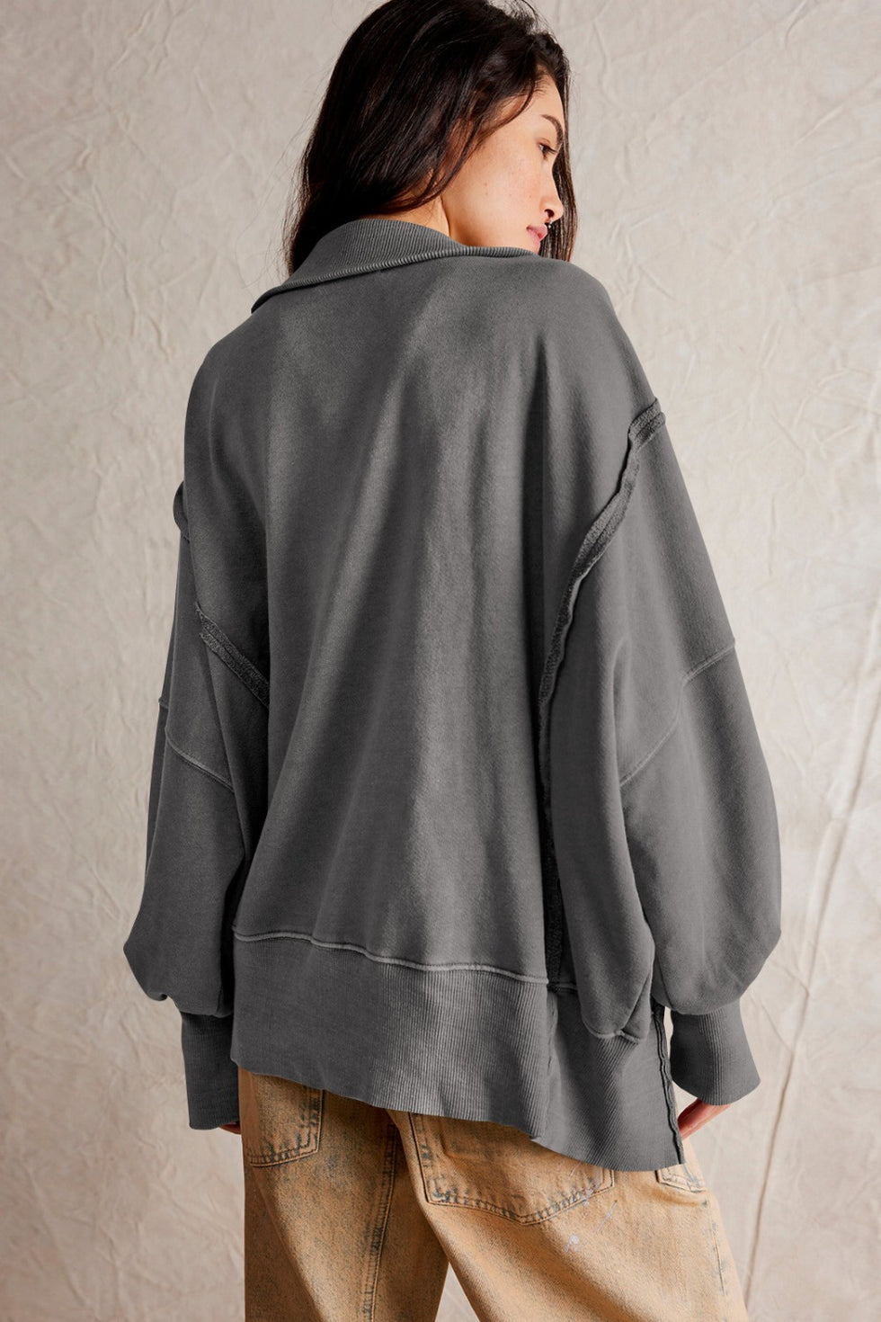 Exposed Seam Side Slit Long Sleeve Sweatshirt – Charming Charlie