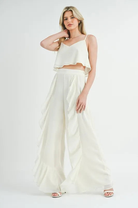MABLE Crop Cami and Ruffled Wide Leg Pants Set – Charming Charlie