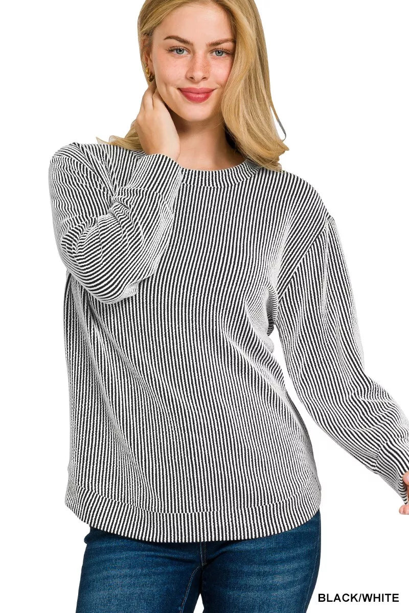 Zenana Full Size Raised Rib Round Neck Long Sleeve Top Plus Size ...