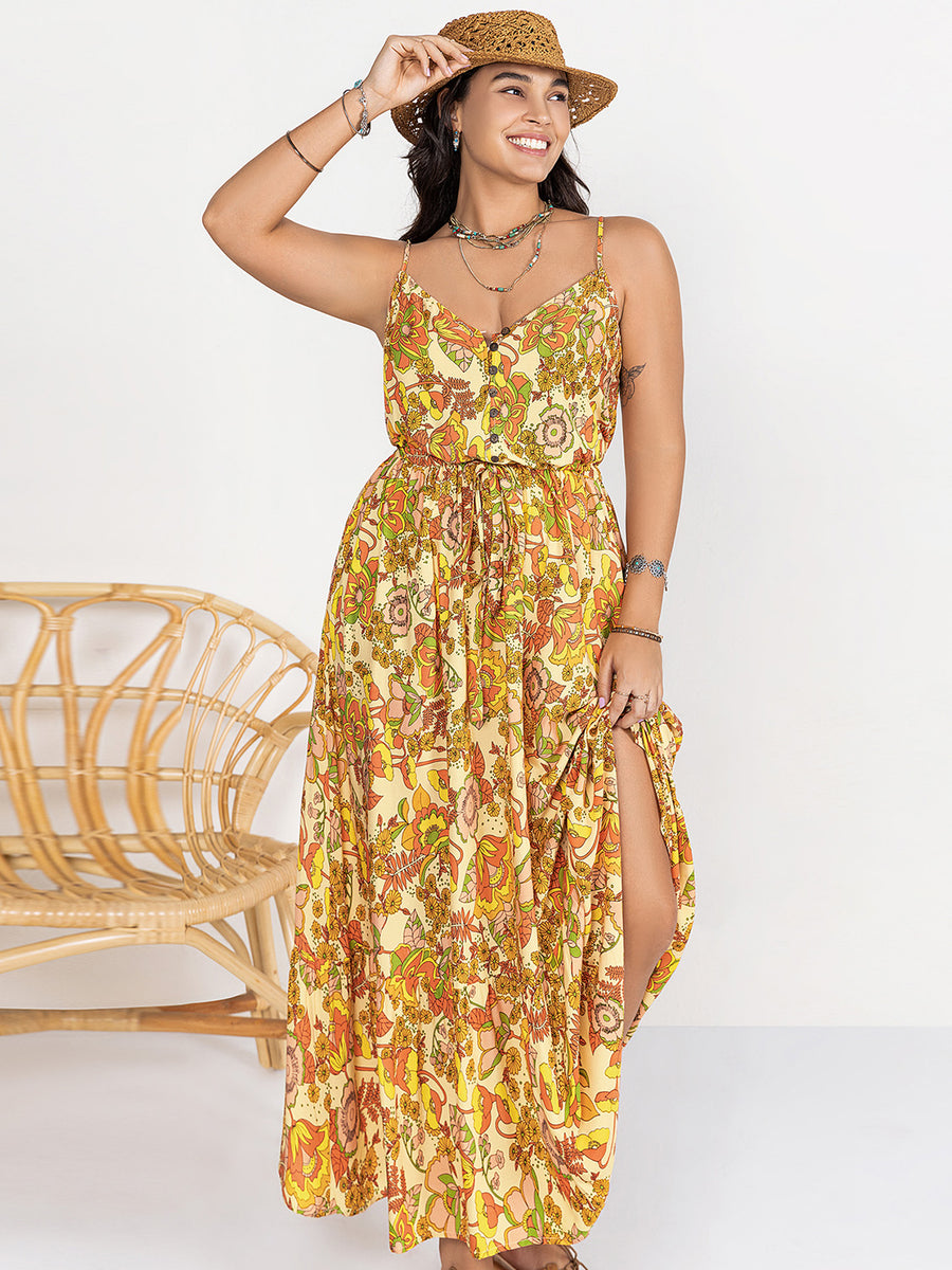Plus Size Printed V-Neck Maxi Cami Dress – Charming Charlie