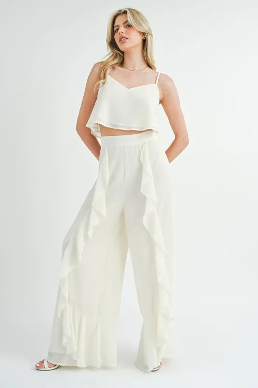MABLE Crop Cami and Ruffled Wide Leg Pants Set – Charming Charlie