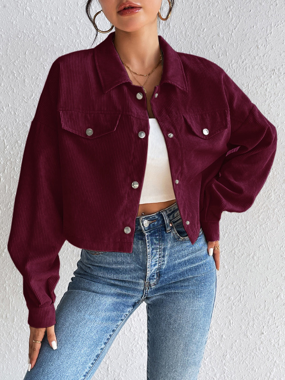 Snap Down Long Sleeve Jacket – Charming Charlie