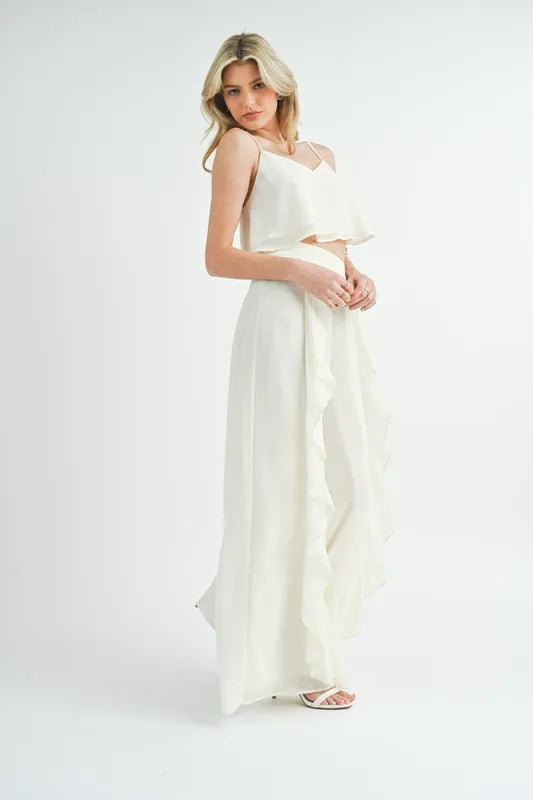 MABLE Crop Cami and Ruffled Wide Leg Pants Set – Charming Charlie