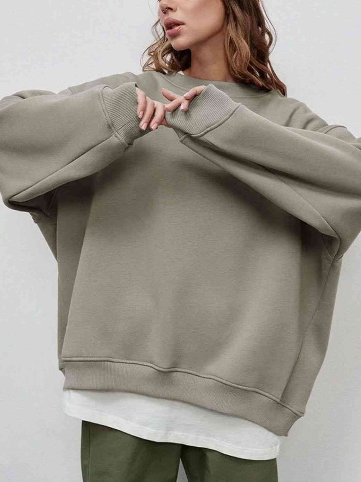 Oversize Round Neck Dropped Shoulder Sweatshirt – Charming Charlie
