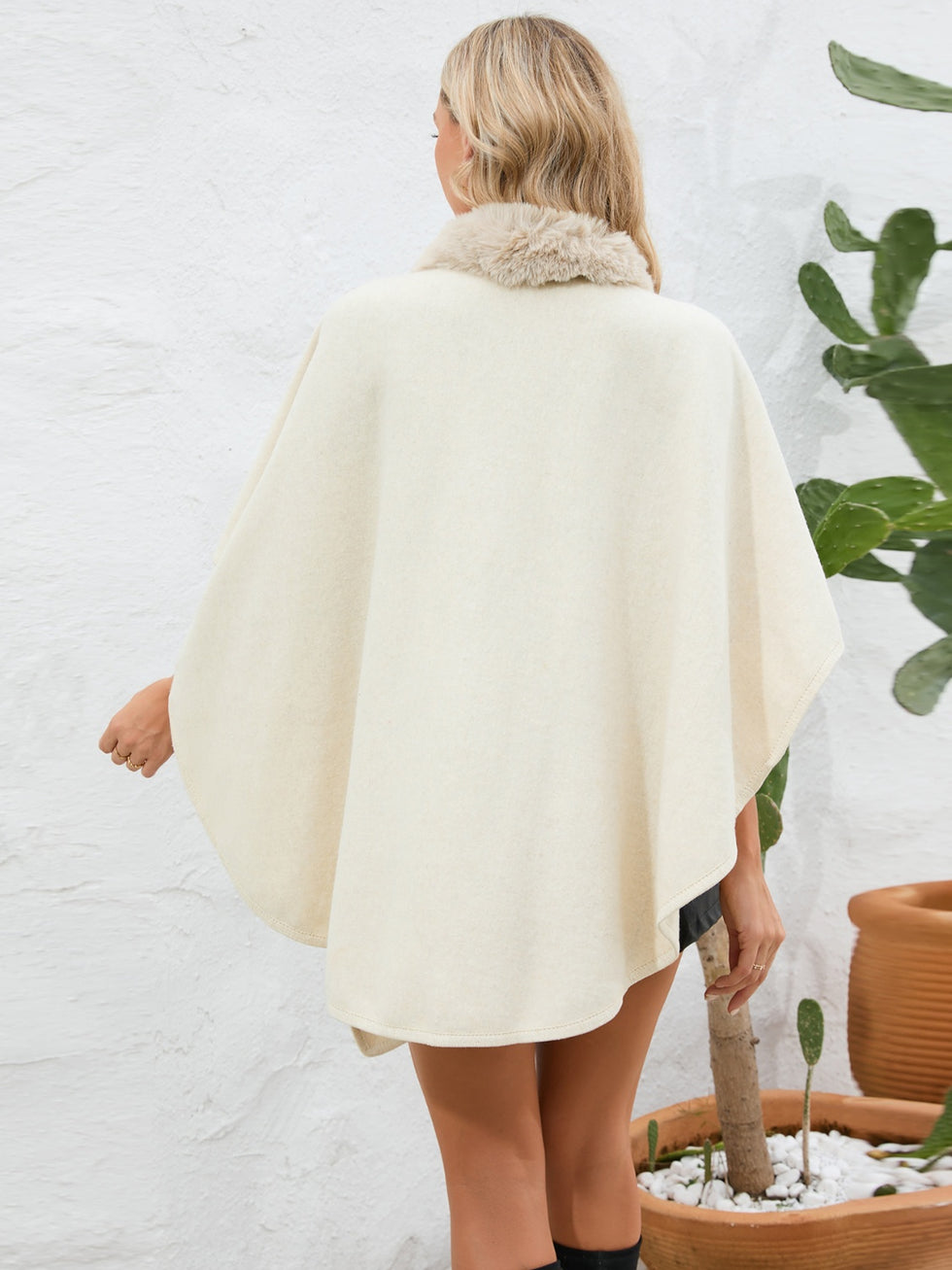 Fuzzy Trim Open Front Poncho – Charming Charlie