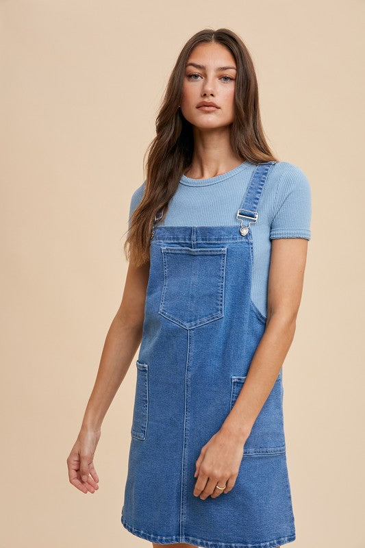 Annie Wear Wide Strap Denim Overall Dress with Pockets – Charming Charlie