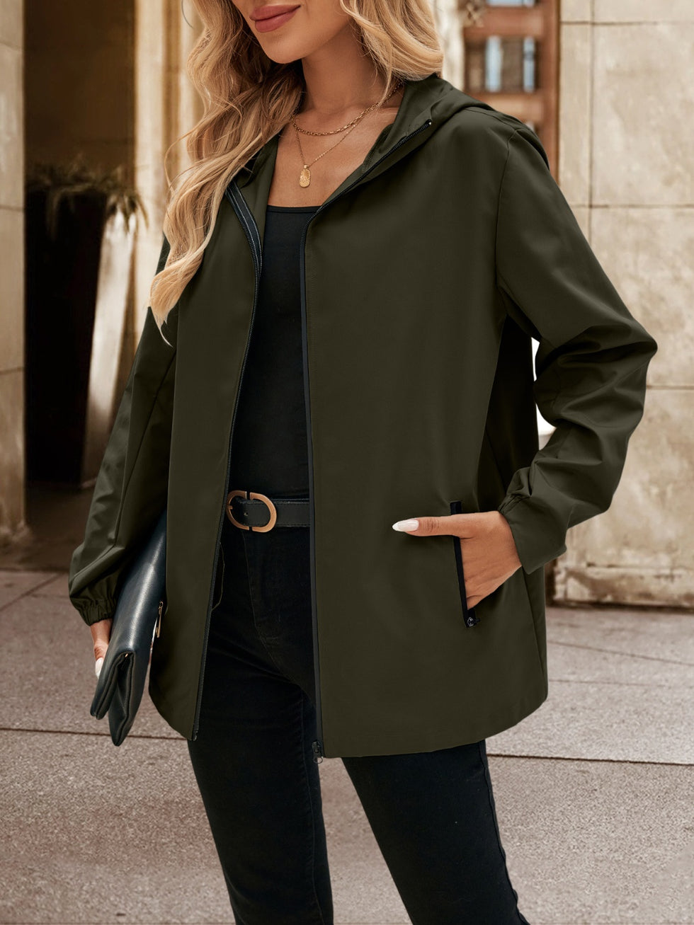 Pocketed Zip Up Hooded Jacket – Charming Charlie