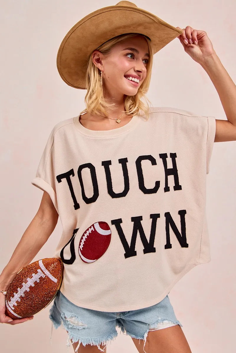BiBi Game Day Touchdown Letter Patches Waffle Short Top – Charming Charlie