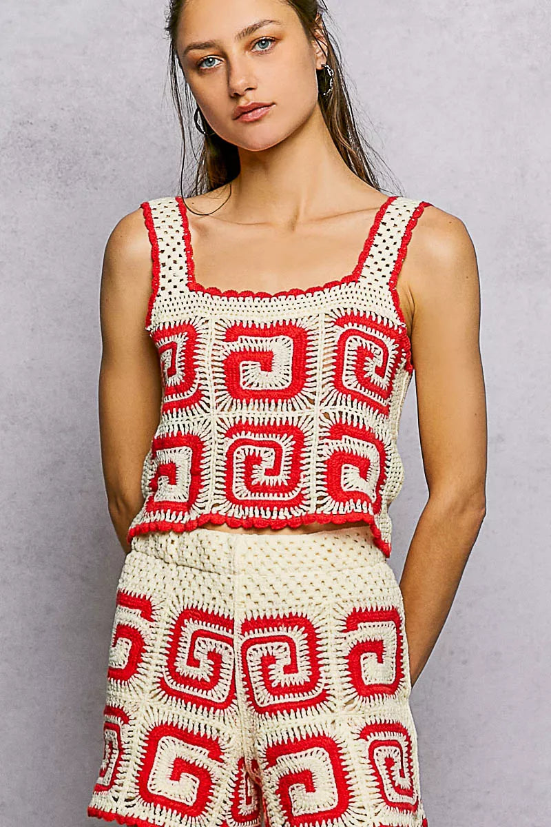 POL Handmade Crochet Cropped Tank with Granny Square Pattern – Charming ...