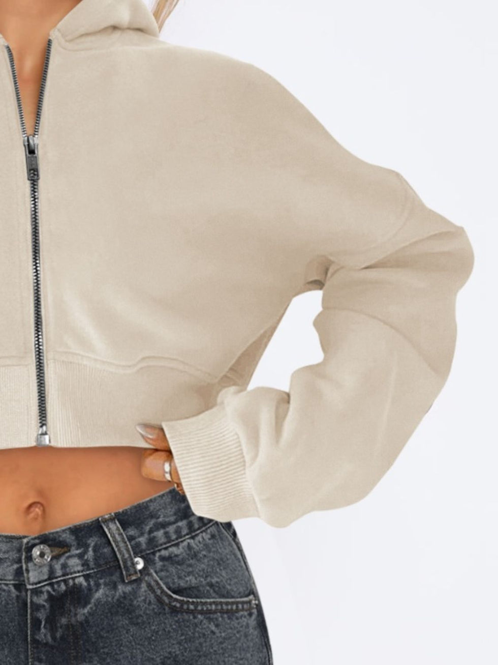 Zip Up Long Sleeve Hooded Cropped Jacket – Charming Charlie