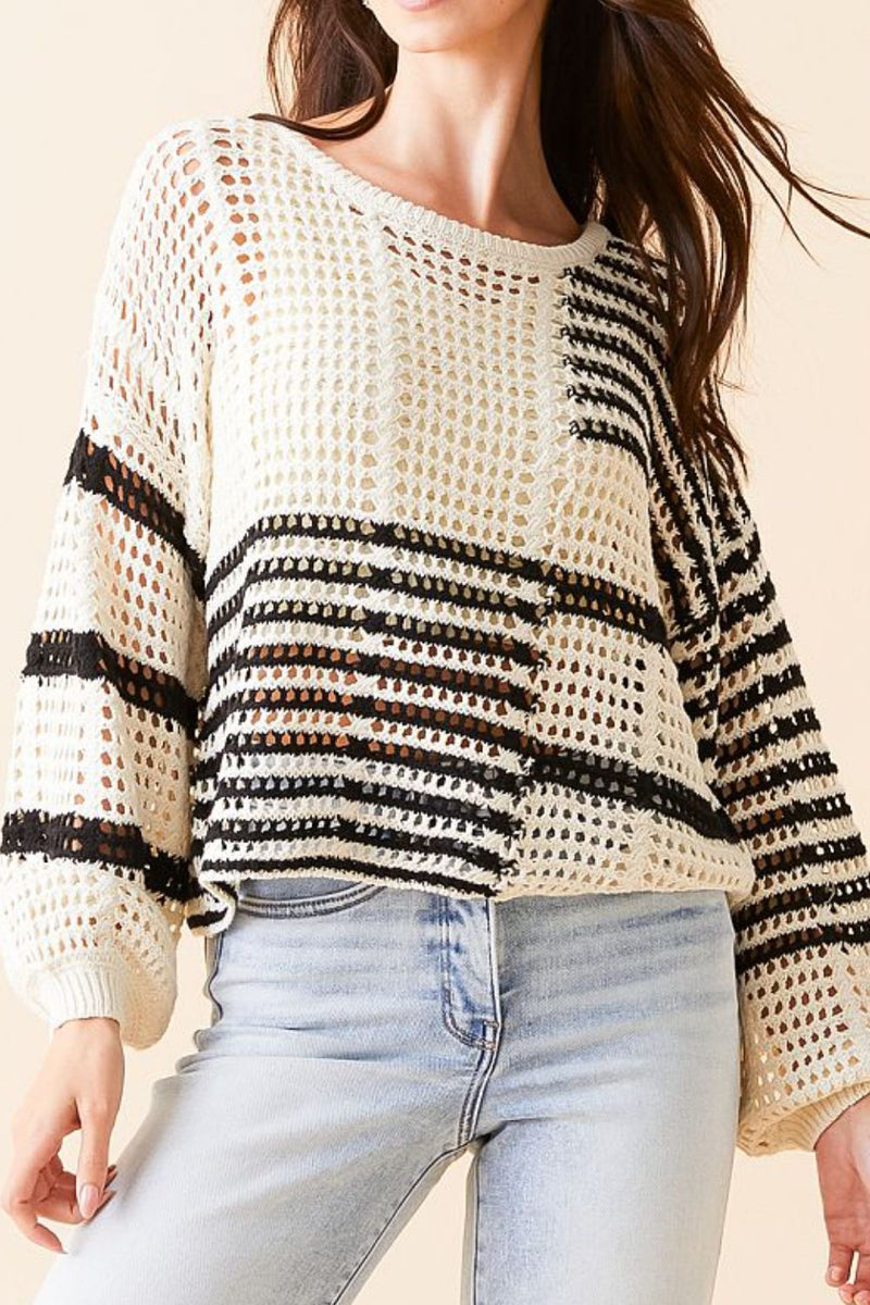 Contrast Striped Crochet Long Sleeve Knit Cover Up – Charming Charlie