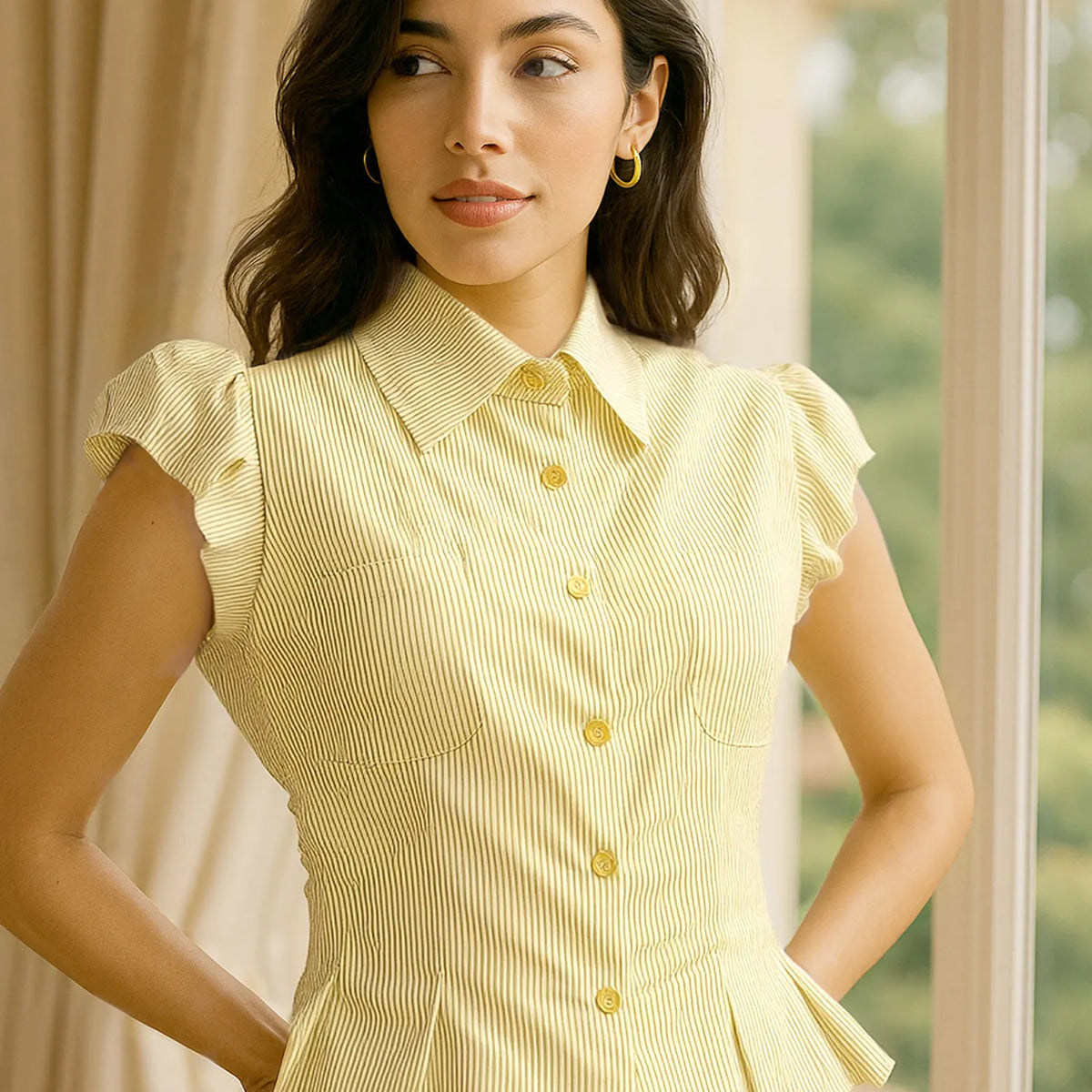 Striped Puff Sleeve Button-Up Shirt – Charming Charlie