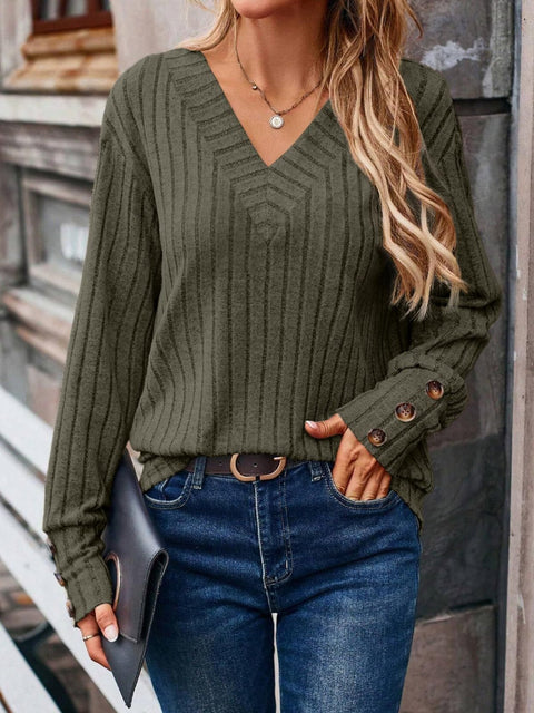 Ribbed V-Neck Long Sleeve T-Shirt – Charming Charlie