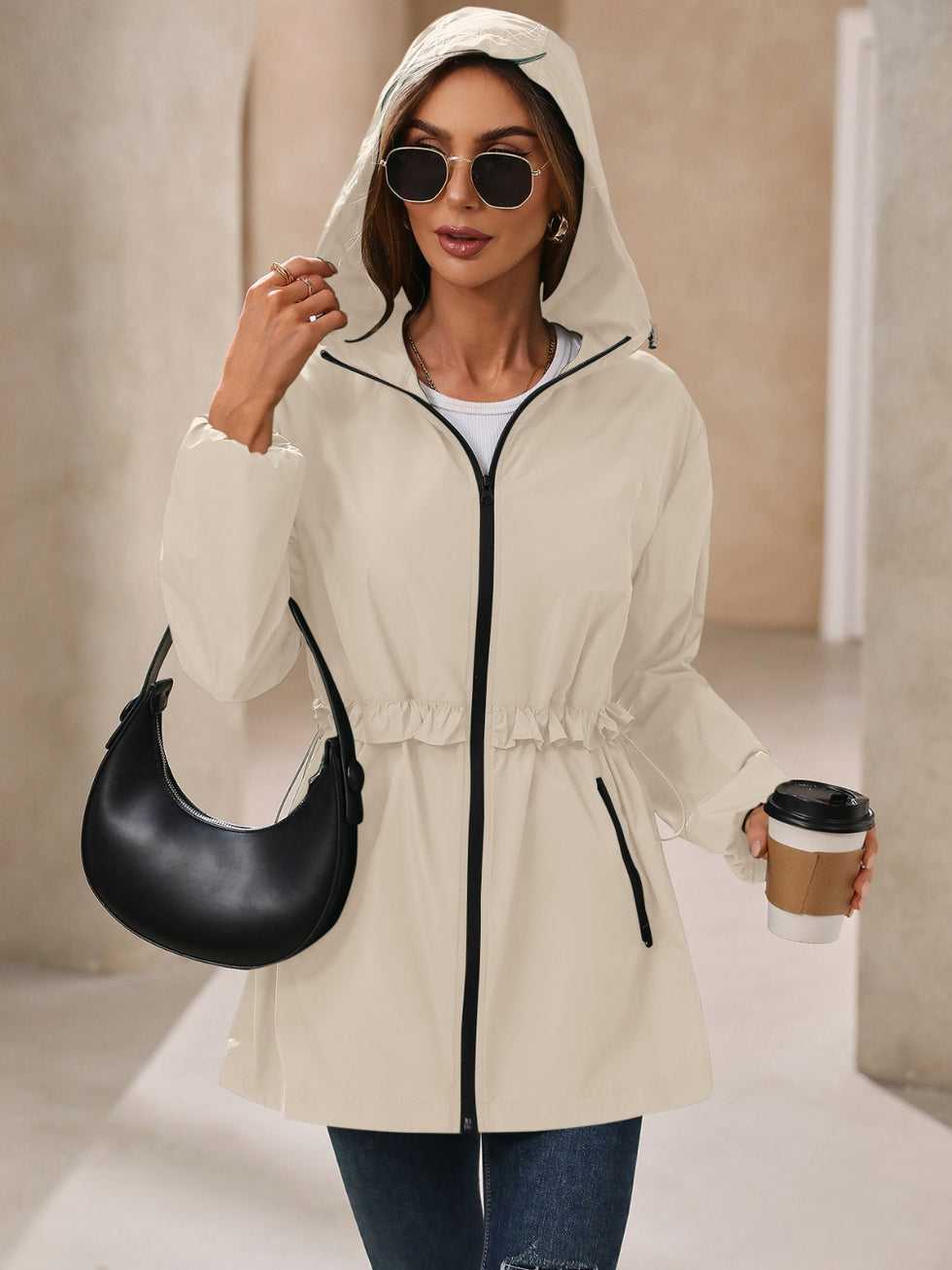 Outdoor Waterproof Long Sleeve Hooded Windbreaker – Charming Charlie