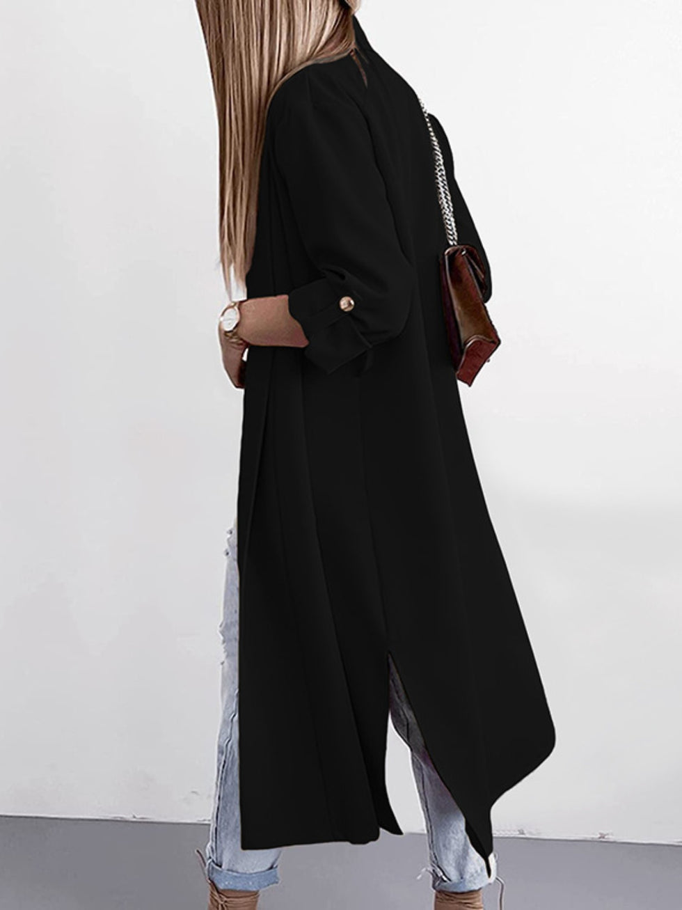 Slit Open Front Roll-Tab Sleeve Trench Coat – Charming Charlie