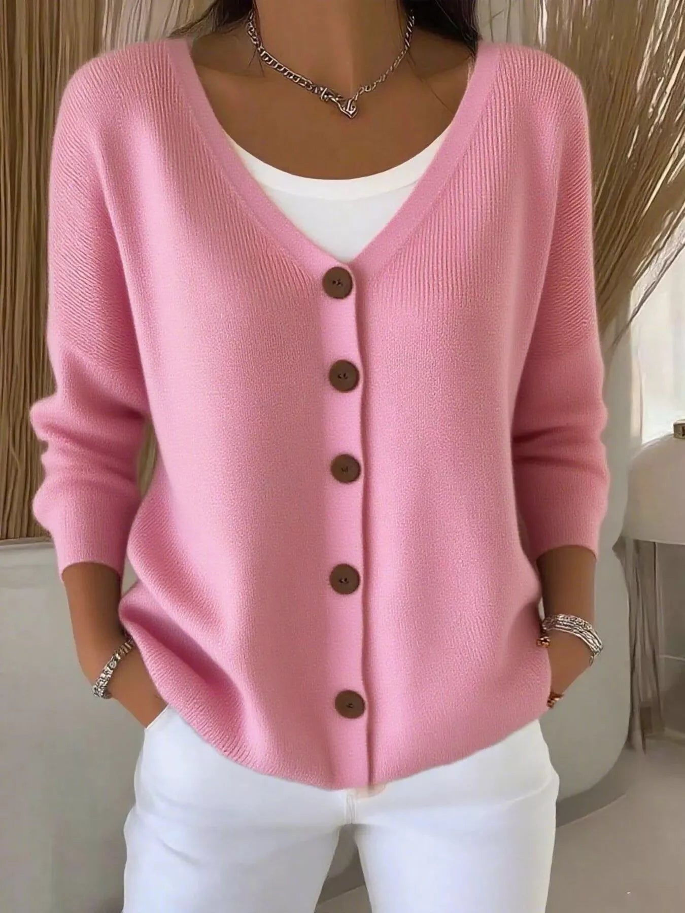 Full Size Button-Front V-Neck Cardigan Plus Size – Charming Charlie