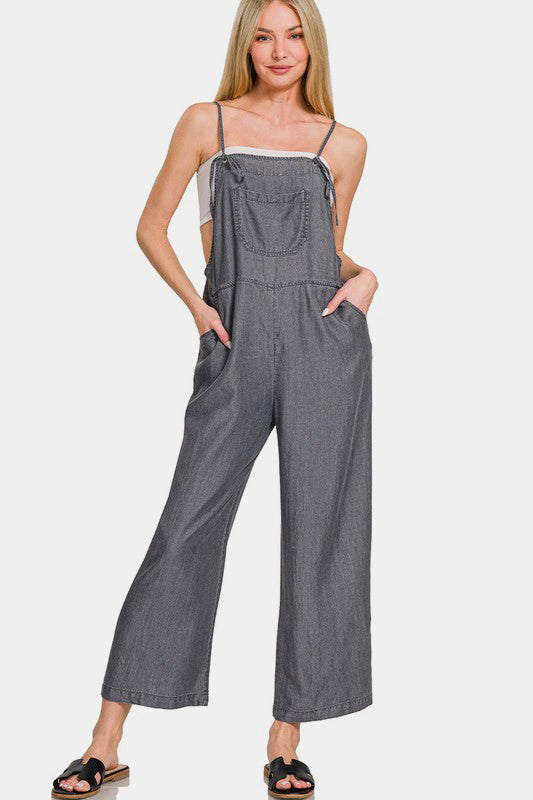 Zenana Washed Adjustable Strap Wide Leg Denim Overalls – Charming Charlie