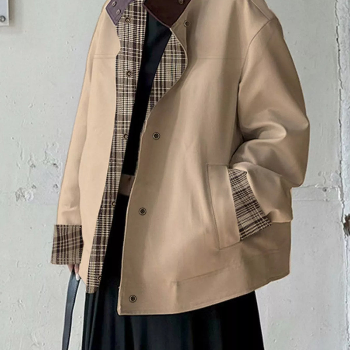 Contrast Plaid Snap Down Jacket – Charming Charlie