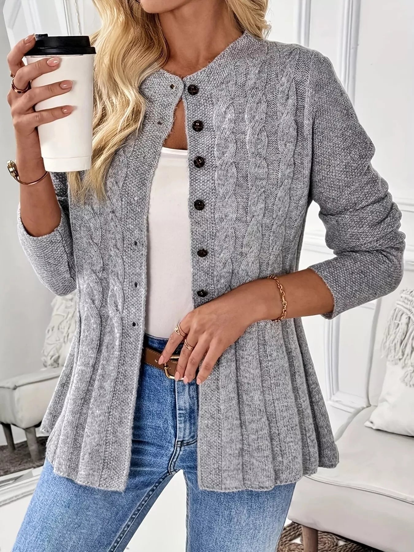 Cable Knit Button Up Cardigan – Charming Charlie