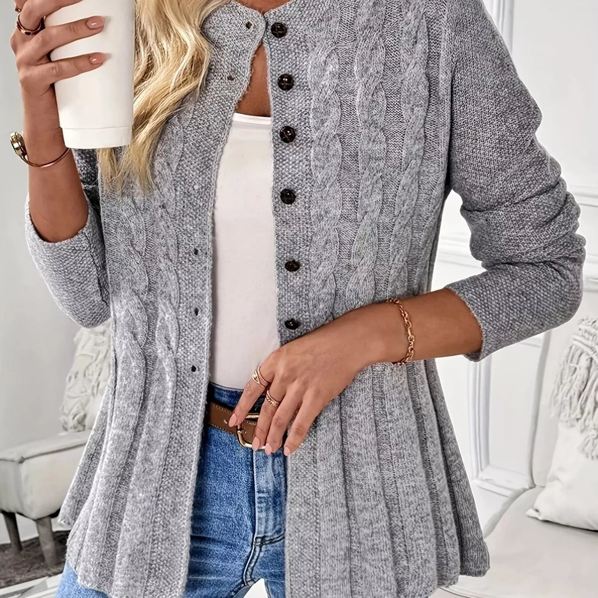 Cable Knit Button Up Cardigan – Charming Charlie