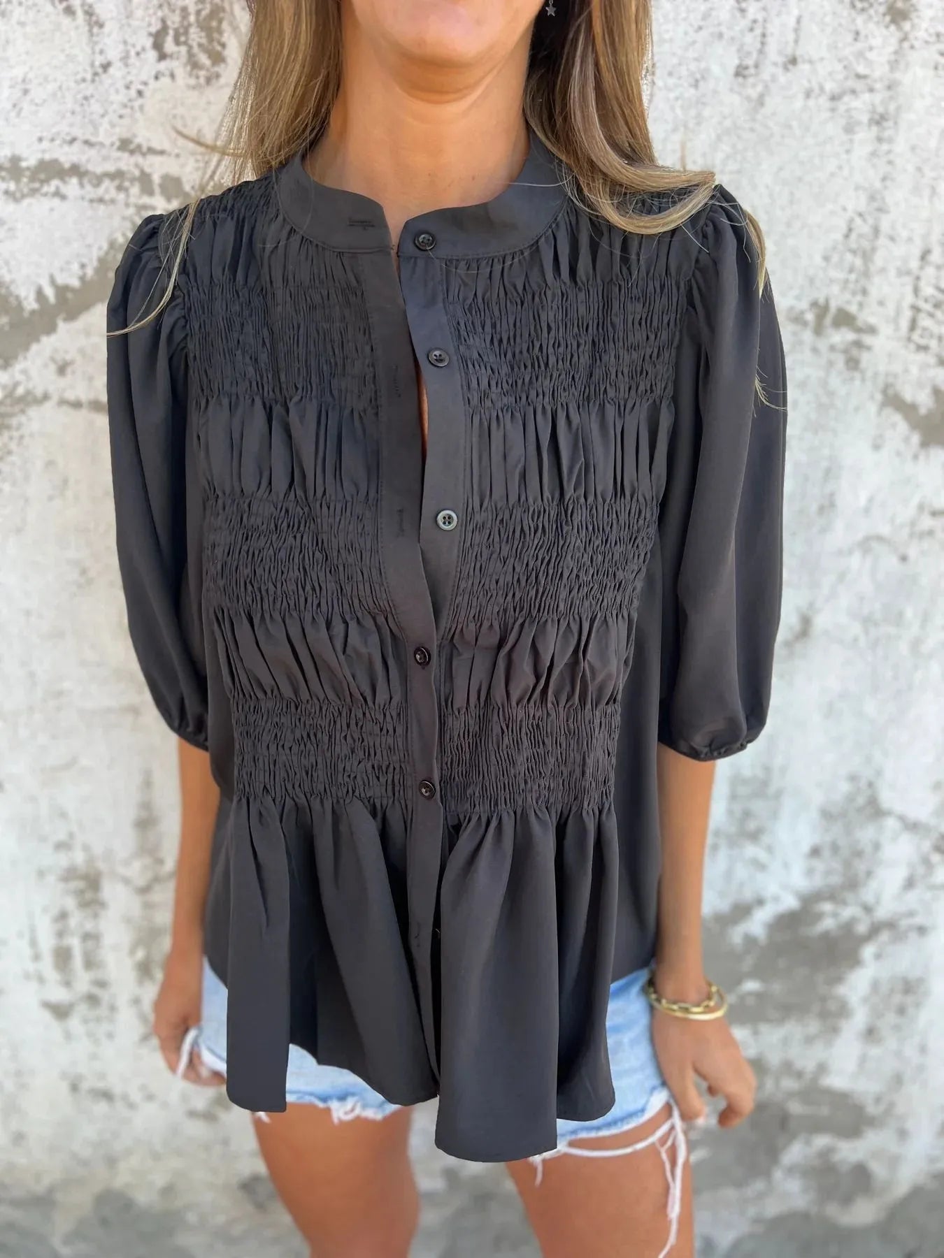 Full Size Smocked Puff Sleeve Blouse Plus Size – Charming Charlie