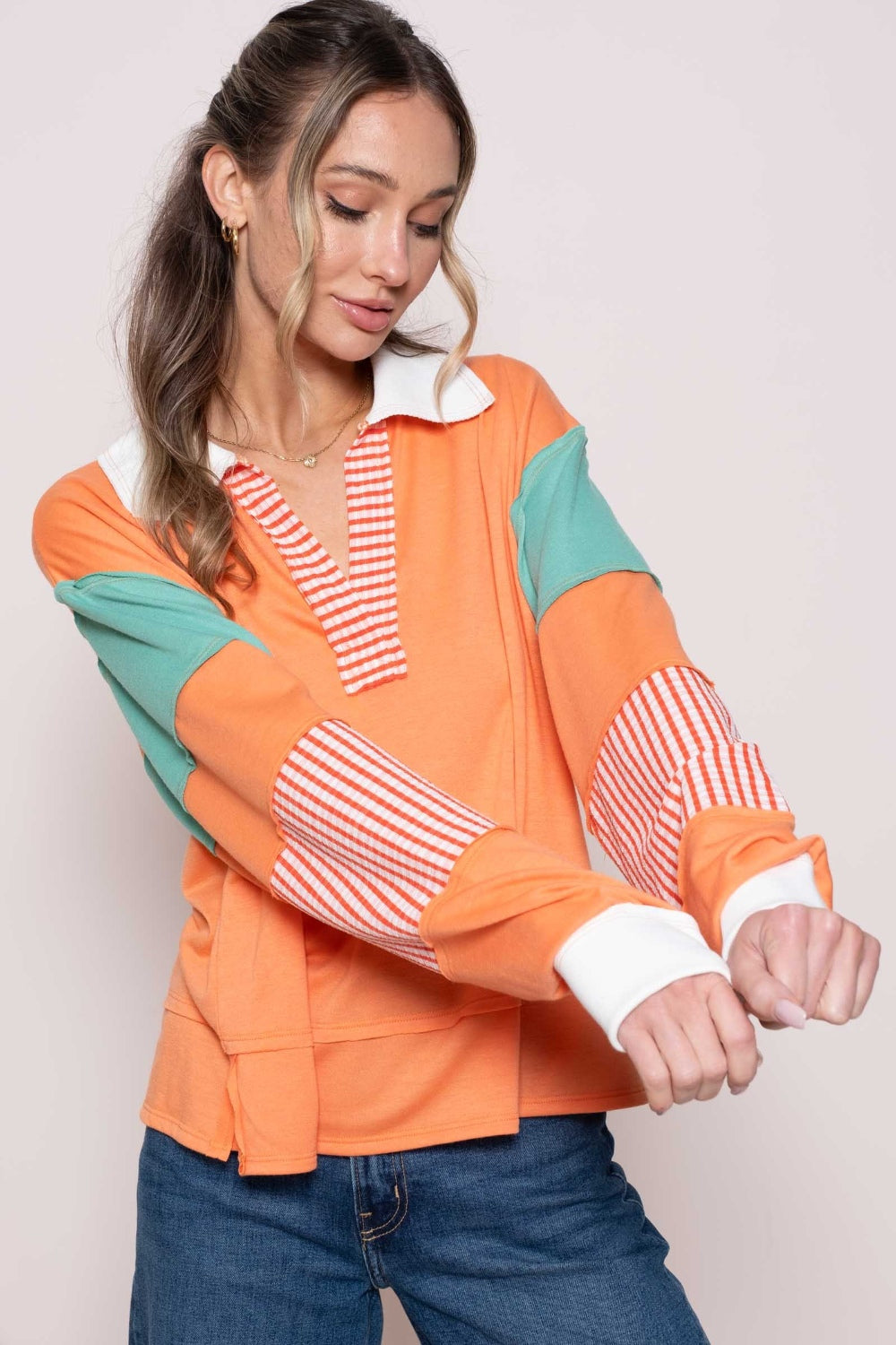 Hailey & Co Color Block Top with Striped Panel – Charming Charlie