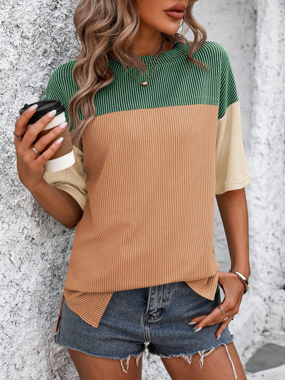 Color Block Round Neck Half Sleeve T-Shirt – Charming Charlie